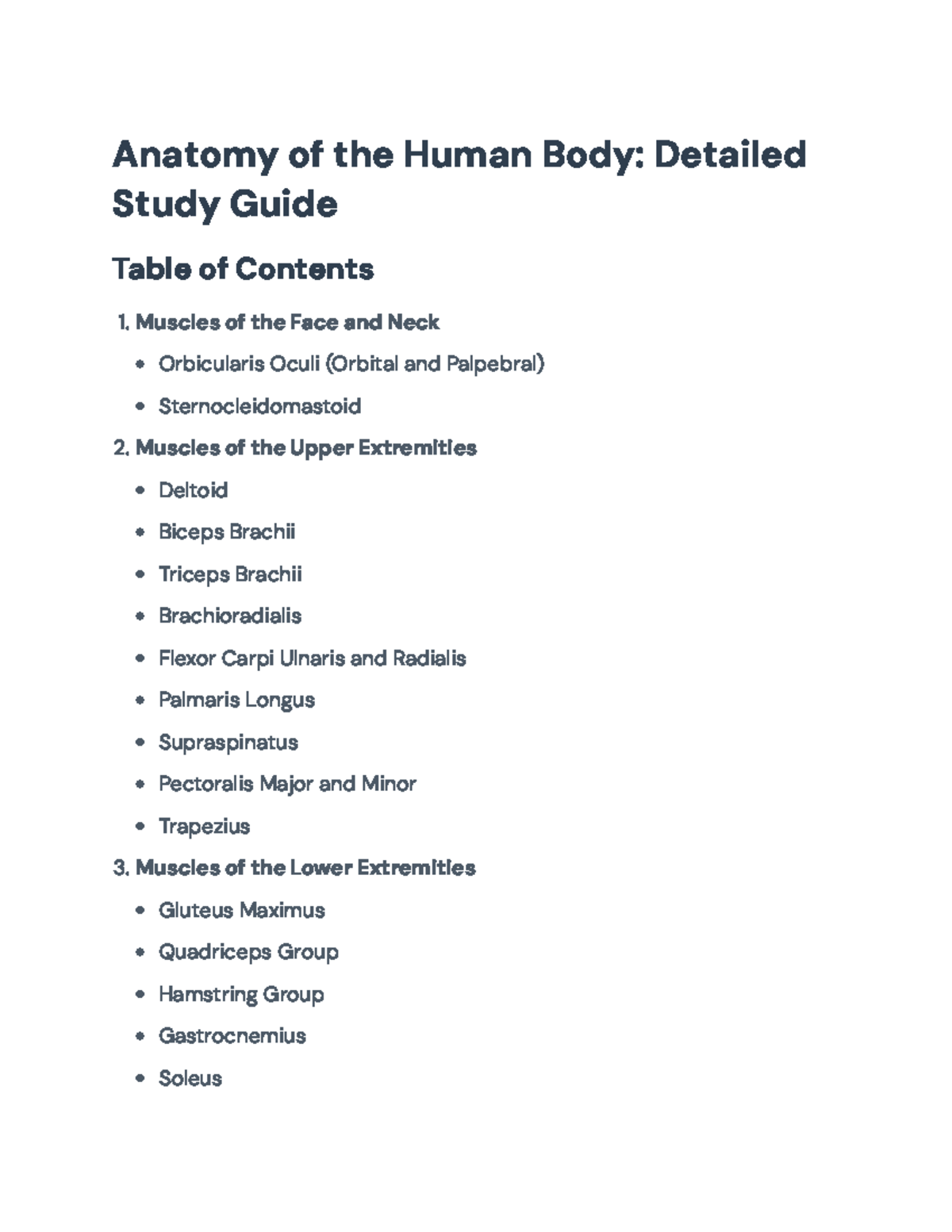 Anatomy of the Human Body: Study Guide for Muscles and Brain Structures ...