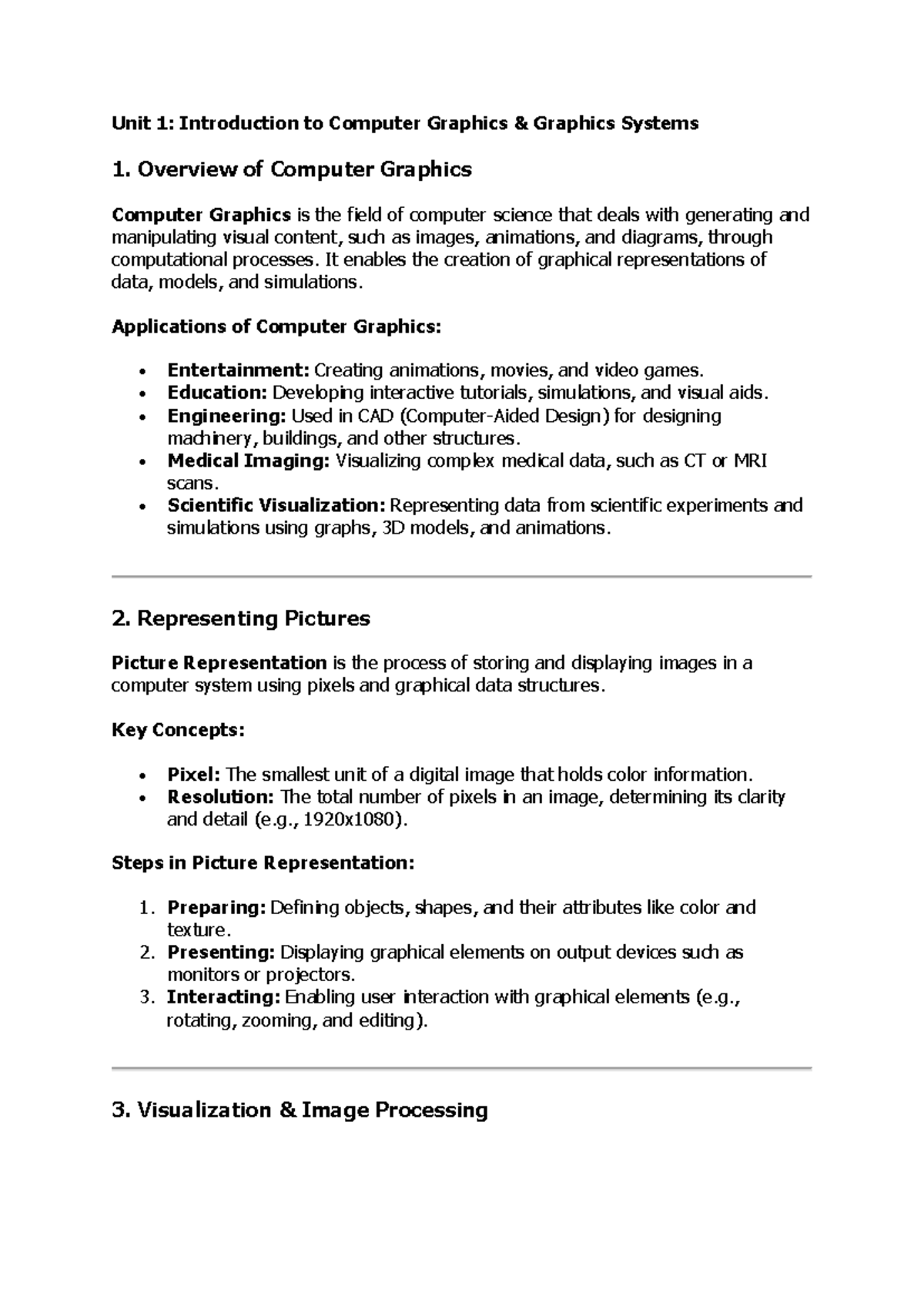 Unit 1: Intro to Computer Graphics - Overview & Techniques - Studocu