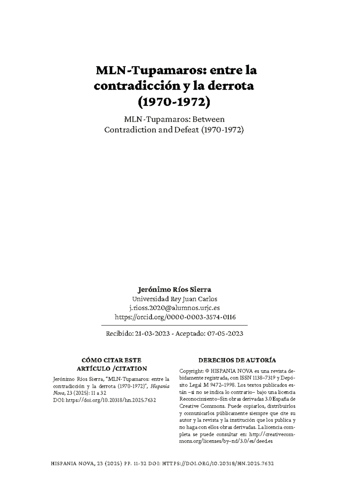 7632-MLN-Tupamaros: Análisis de la Derrota (1970-1972) - Studocu