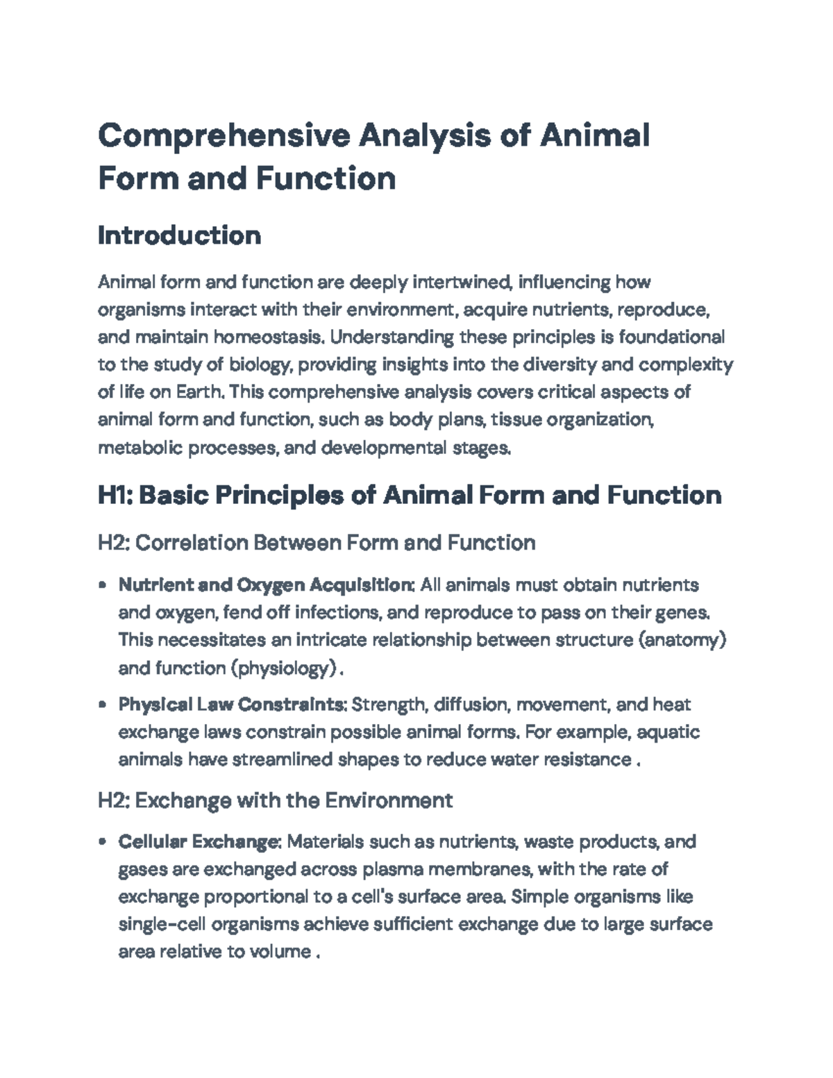 Comprehensive Analysis of Animal Form and Function: BF101 Lecture Notes ...