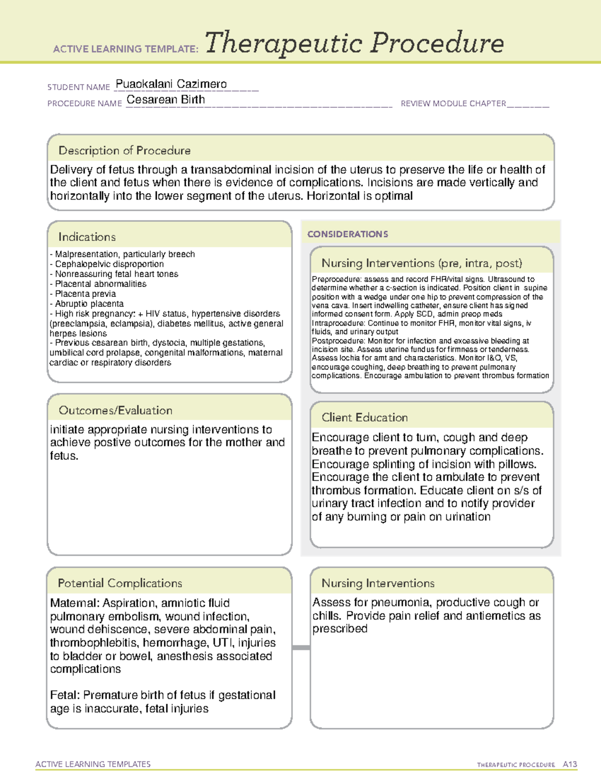 Cesarean Birth (306) - Active Learning Template for Nursing Procedure ...