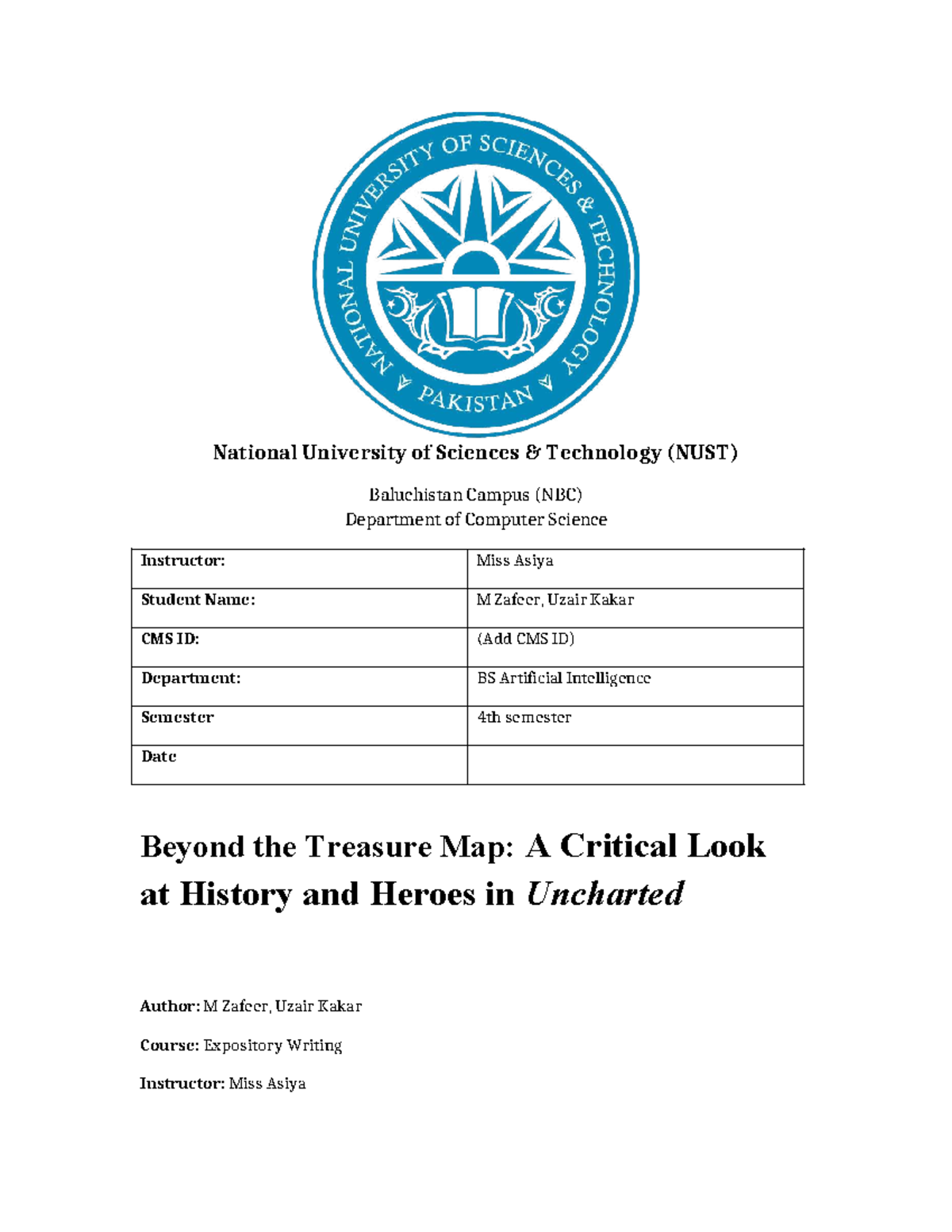 Research Project: Uncharted Series Analysis (BS AI 4th Sem) - Studocu