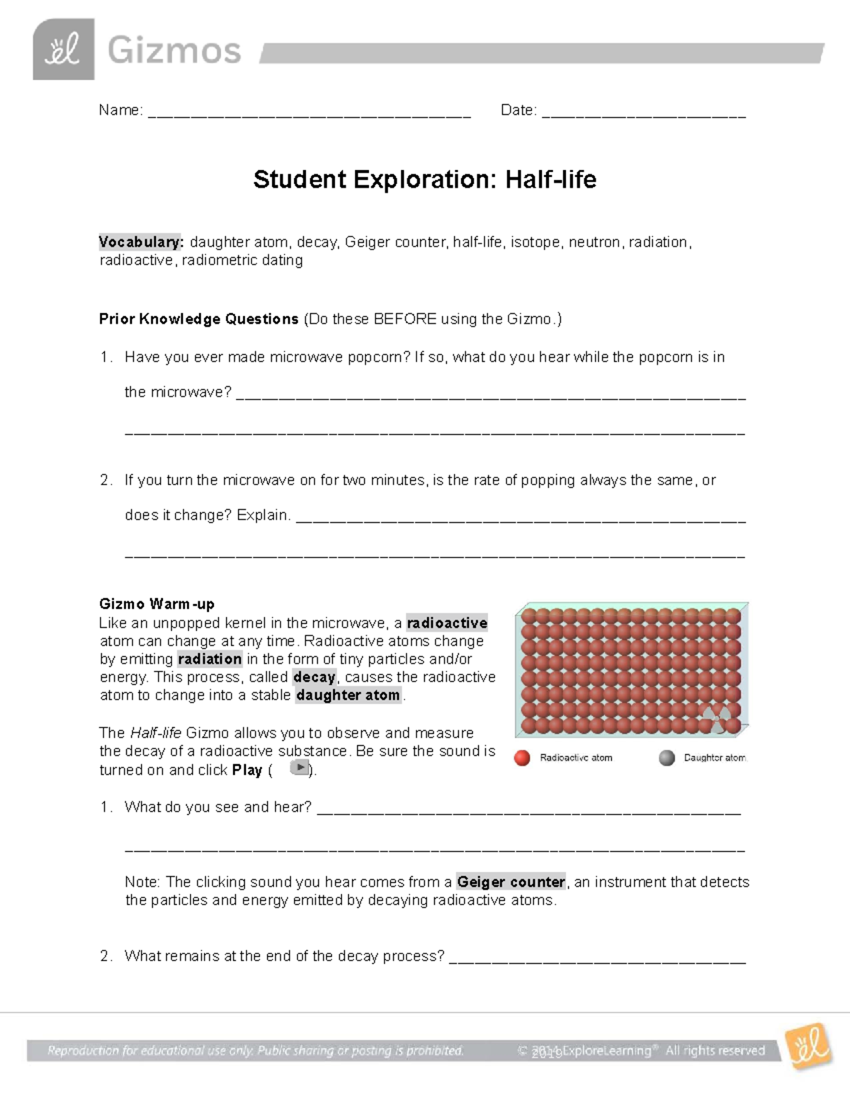 Half-life Exploration: Radioactive Decay & Isotopes - Chem 101 - Studocu