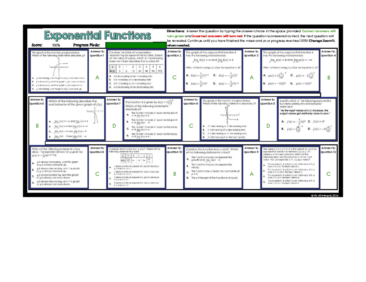 Exponential Functions (Topic 2.3) Self-Checking Activity - 2024 - Studocu