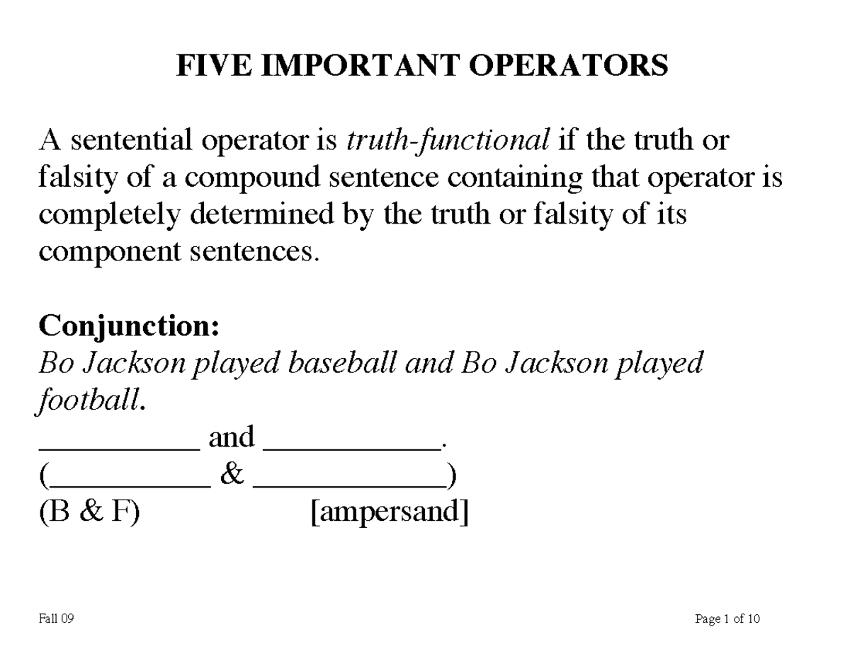 Ch. 3 Lecture Notes: Truth-Functional Operators and Sentences - Studocu