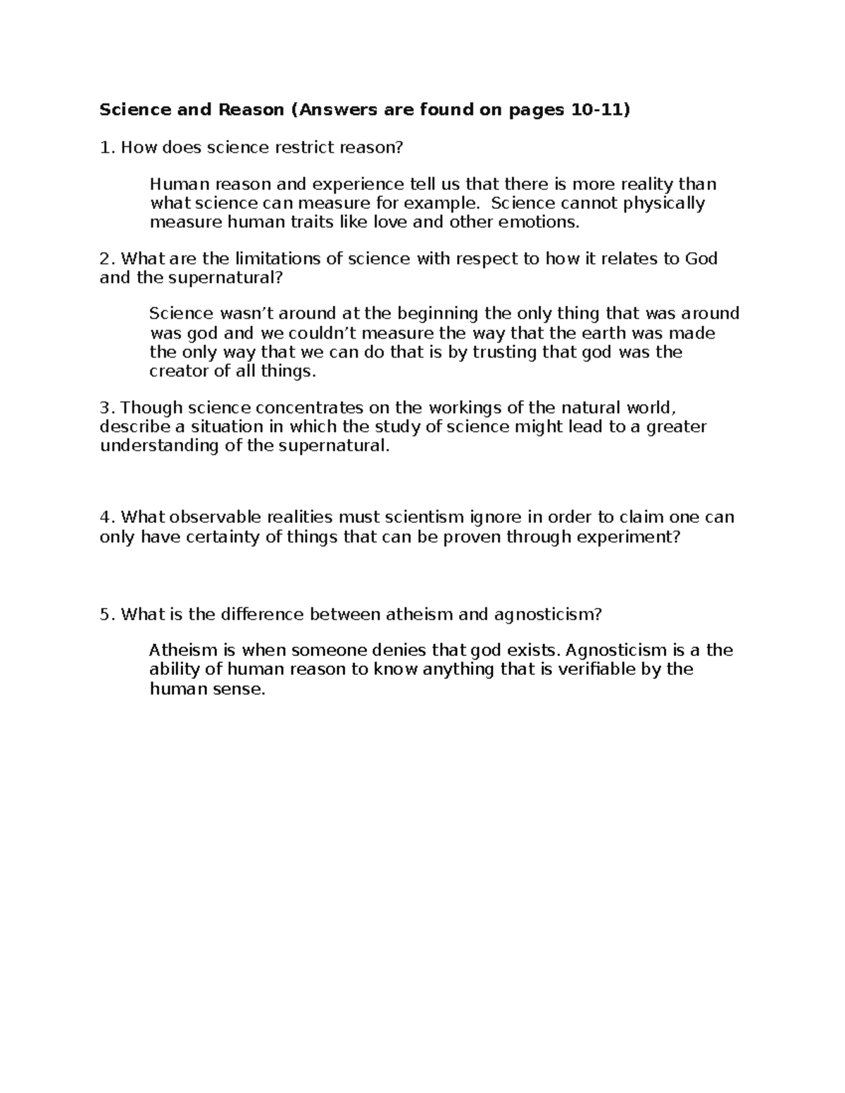 SCI 101: Science and Reason - Limitations and Understanding of the ...