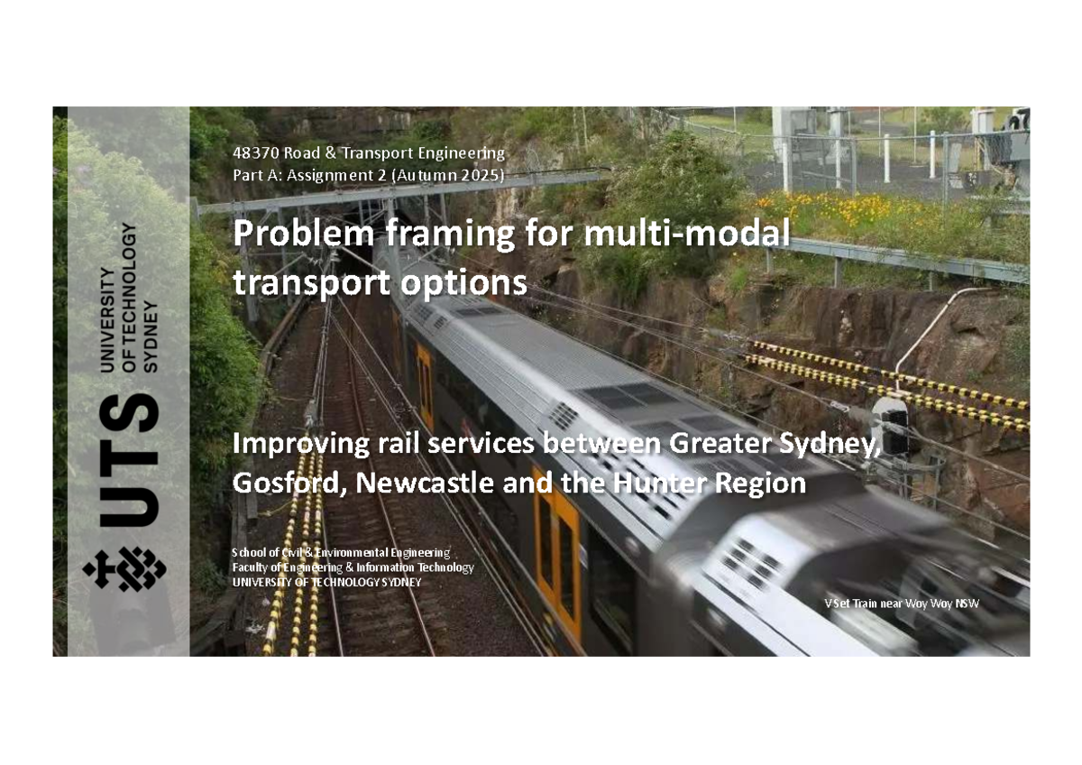 48370 Road Transport Engineering Assignment 2: Enhancing Rail Services ...