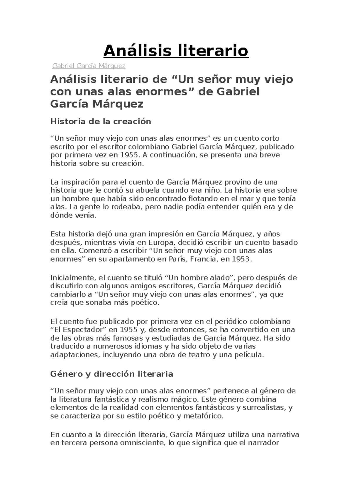 Análisis Literario: "Un Señor Muy Viejo con Unas Alas Enormes" de G. G ...