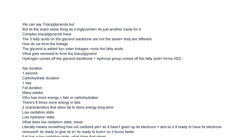 Fat Unit Flashcards: Key Concepts on Triacylglycerols and Lipids - Studocu