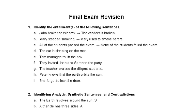 Final Exam Revision: Entailments, Modality, and Semantic Roles ...