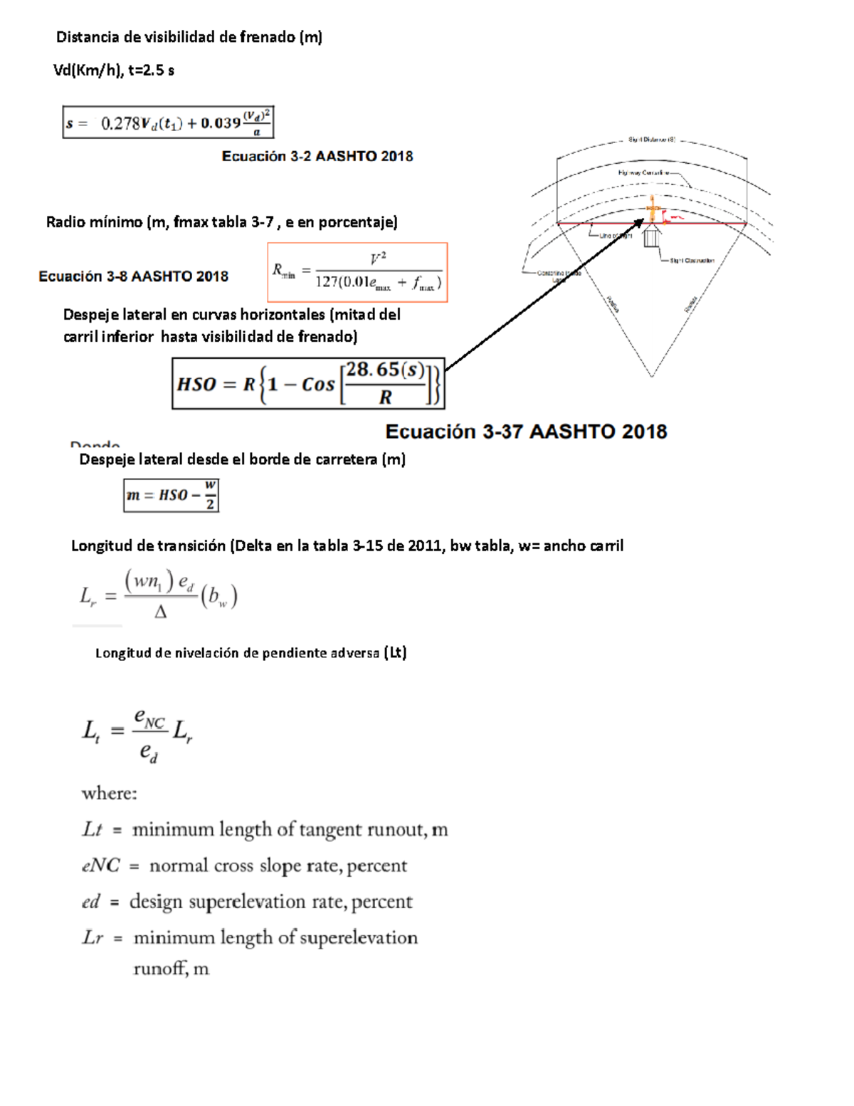 Formulas para transporte 1 - Transporte - Radio mínimo (m, fmax tabla 3 ...