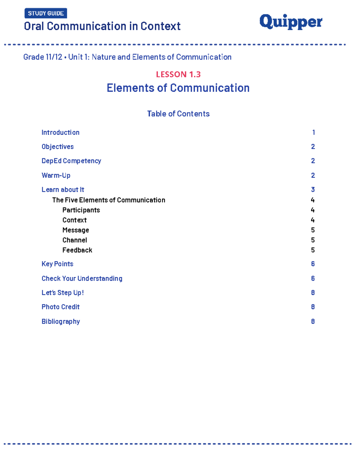 ME Eng OCC 11 Q1 0103 SG: Lesson 1.3 - Elements of Communication - Studocu