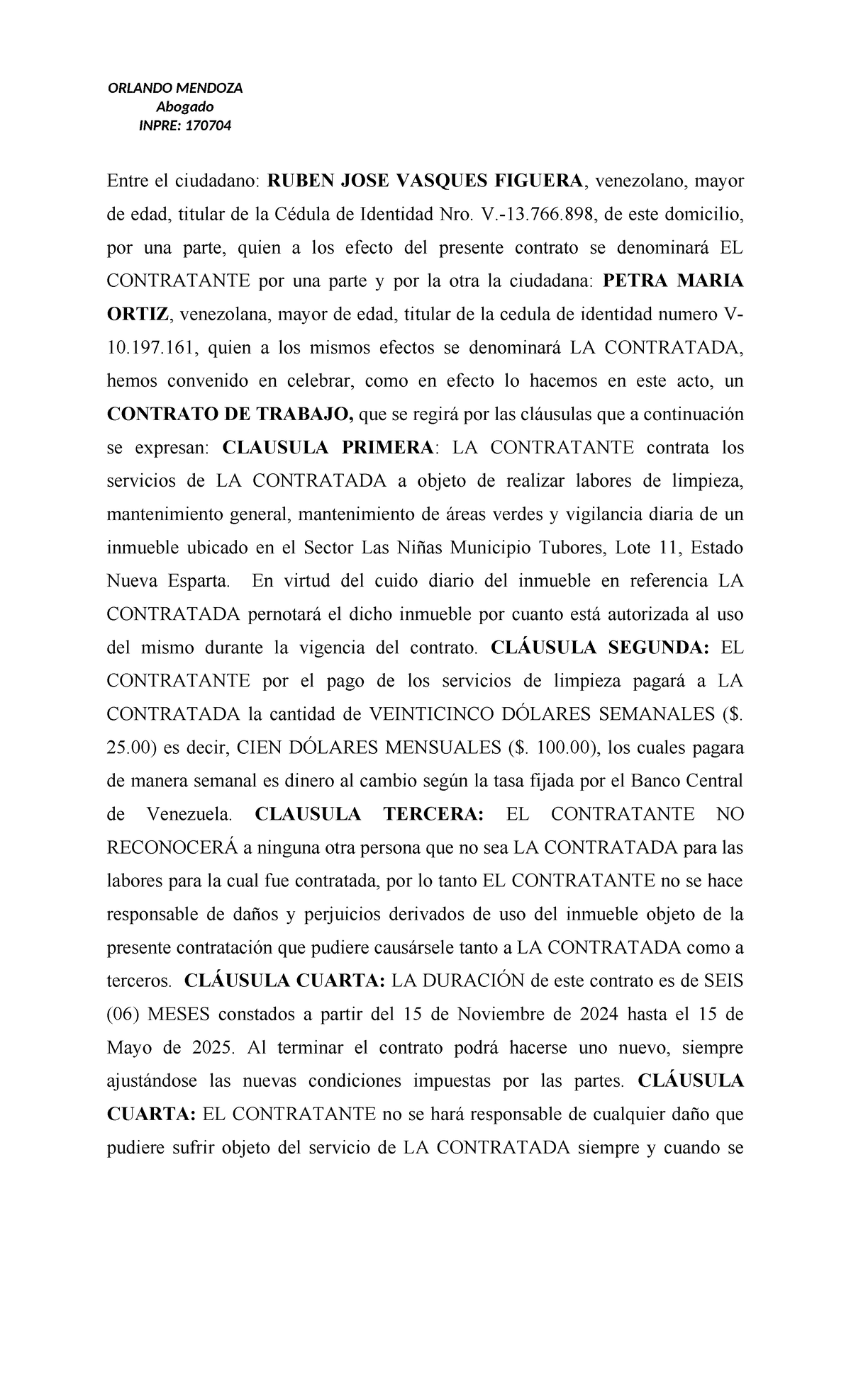 Contrato DE Servicios 1 - Entre el ciudadano: RUBEN JOSE VASQUES ...