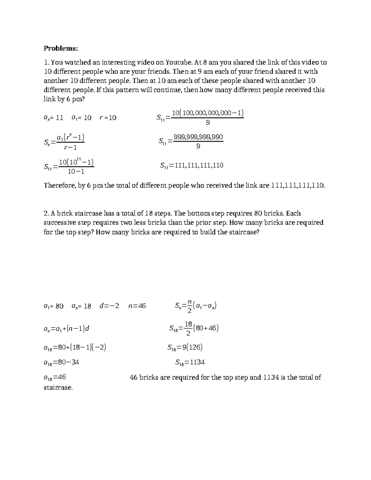 Precalculus: Problems on Patterns and Series (1) - Studocu