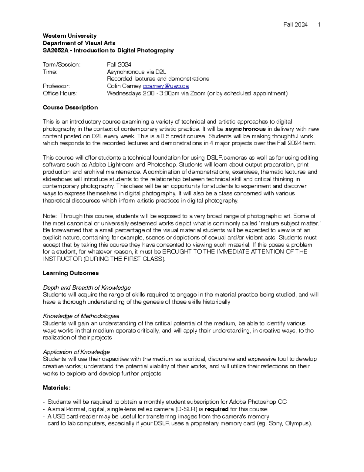 SA2652A Syllabus: Introduction to Digital Photography (Fall 2024) - Studocu