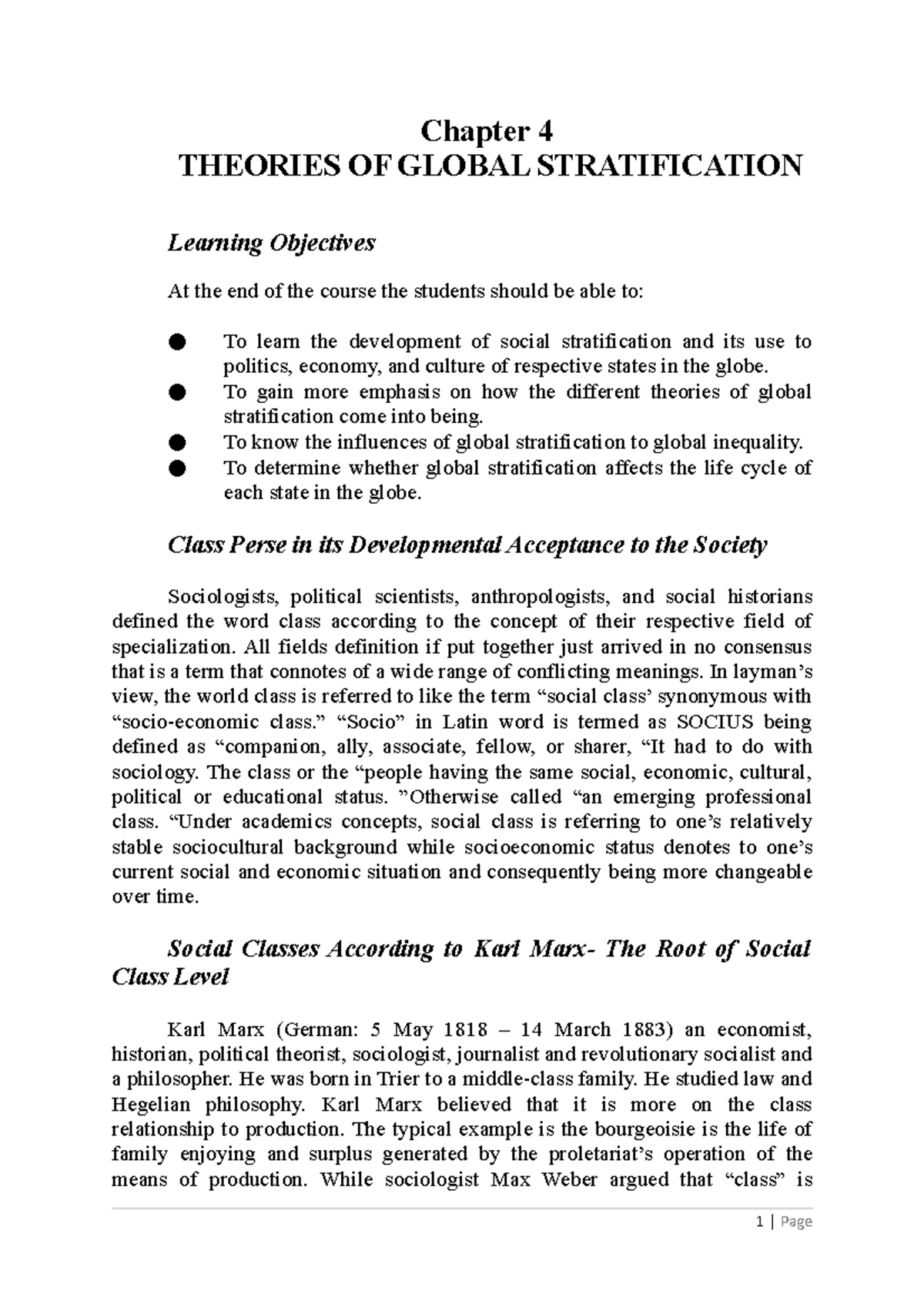 Chapter 4 Theories OF Global Stratification - Chapter 4 THEORIES OF ...