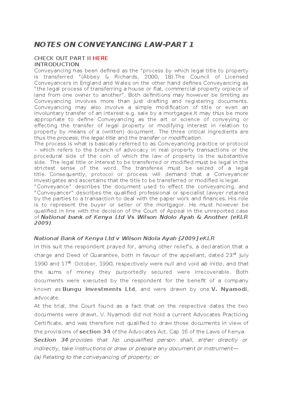 Conveyancing Law Overview: Key Concepts and Practices (Part 1) - Studocu