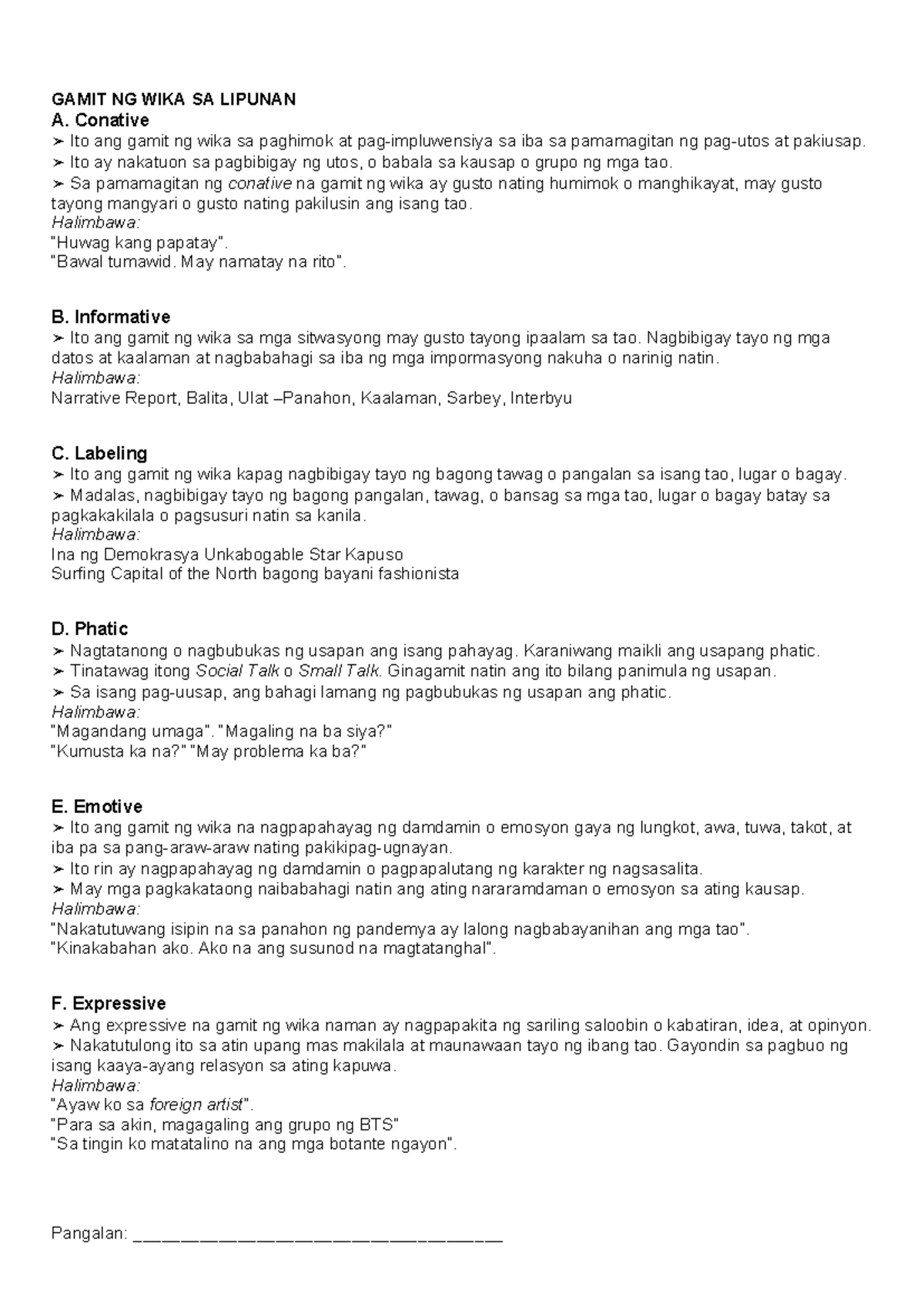 GAMIT NG WIKA SA LIPUNAN: Mga Uri at Halimbawa ng Paggamit - Studocu