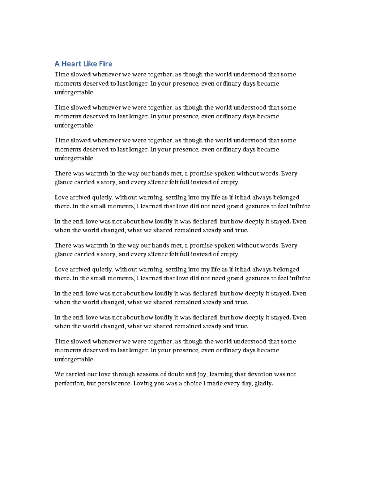 A Heart Like Fire: Reflections on Love and Time - Studocu