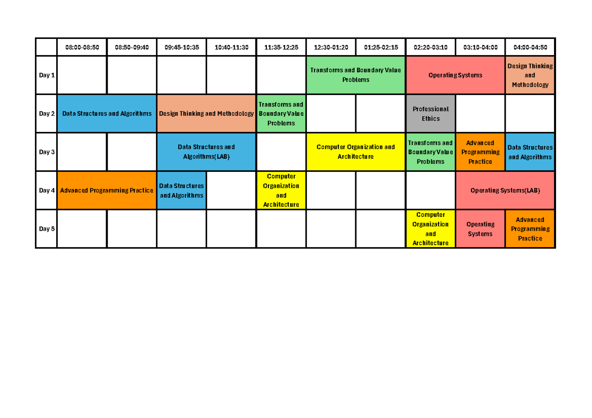 3rd sem timetable - Time - 08:00-08:50 08:50-09:40 09:45-10:35 10:40-11:30 11:35-12:25 12:30-01: ...