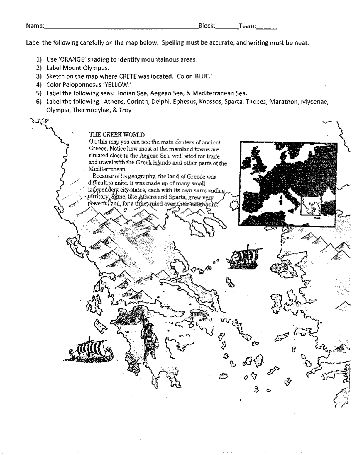 Ancient Greece Map Assessment: Labeling Key Features - Studocu