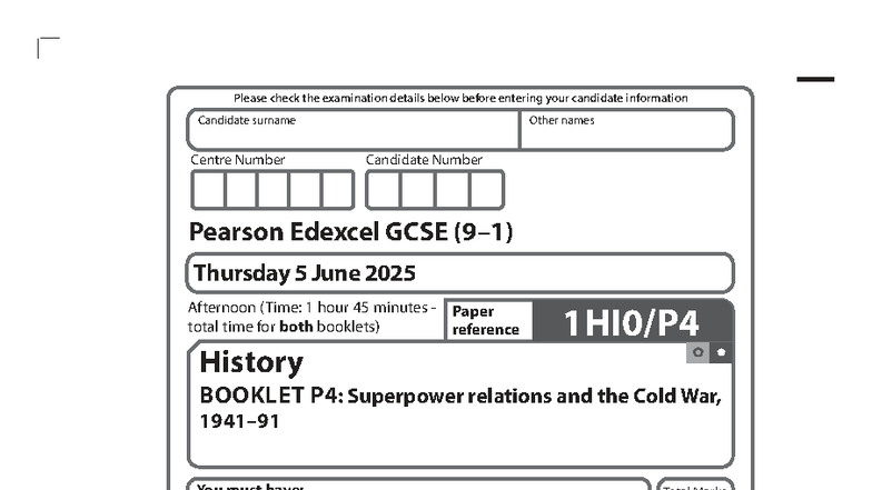 History GCSE Exam Paper - Cold War (P4) - June 2025 - Studocu