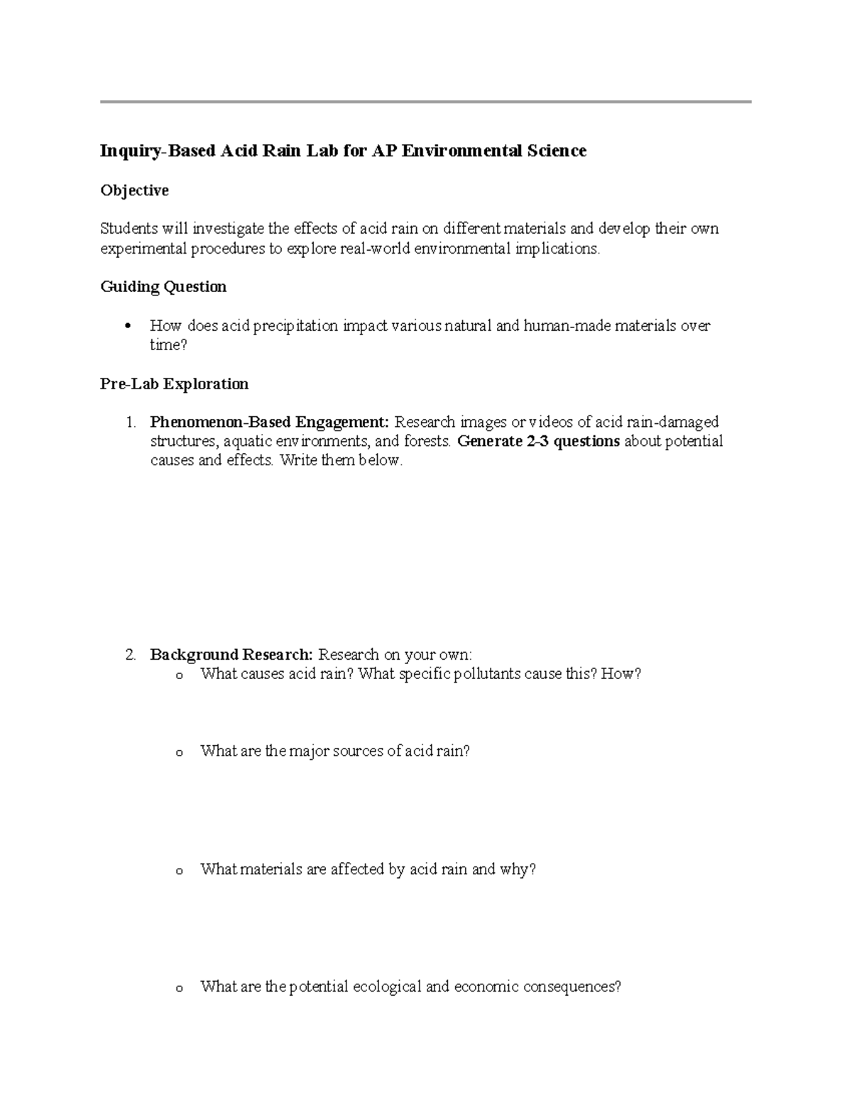 APES Acid Rain Lab Report: Effects on Materials and Environment - Studocu