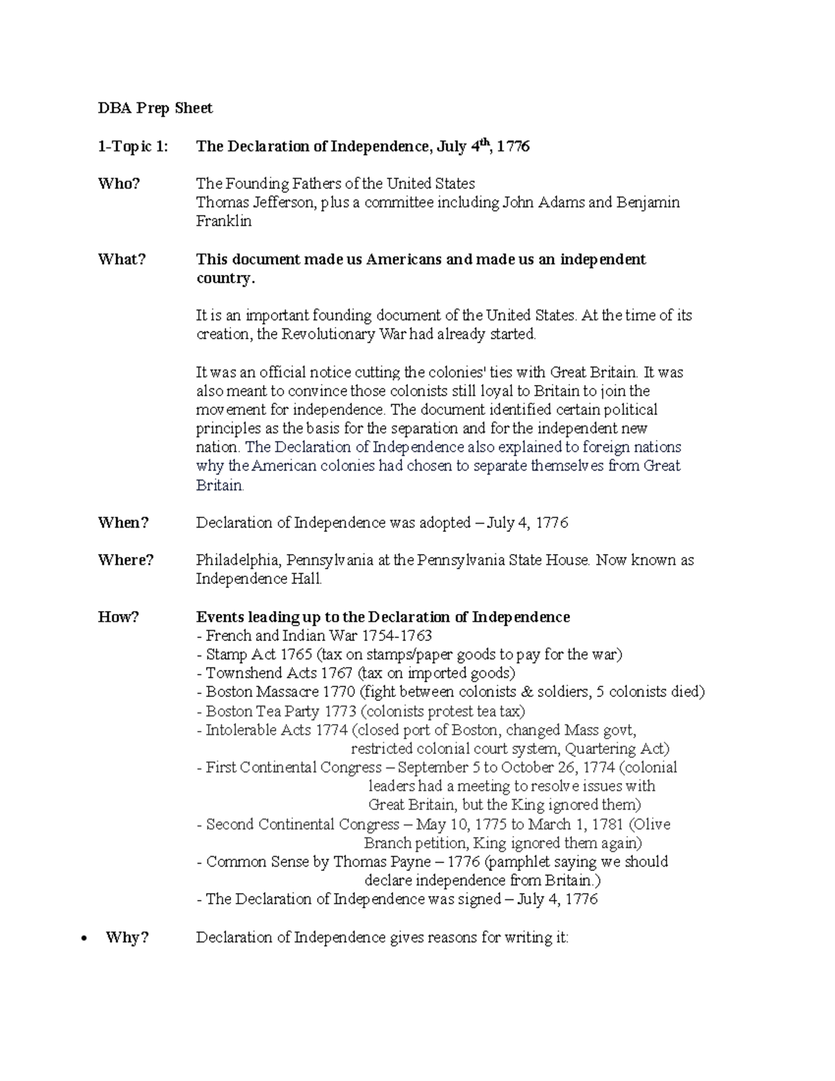 US Government DBA 1 Final Exam Prep on Declaration & Constitution - Studocu