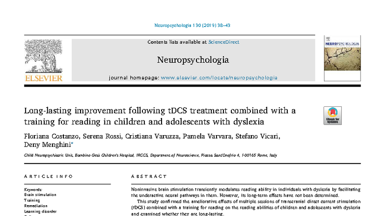 tDCS and Reading Training: Enhancing Dyslexia in Children ...