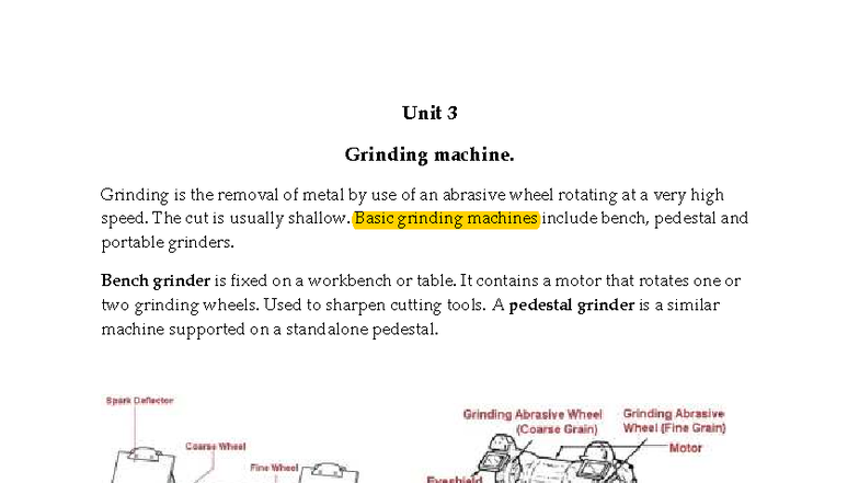 Unit 3 Grinding Machines: Comprehensive Study Notes - Studocu