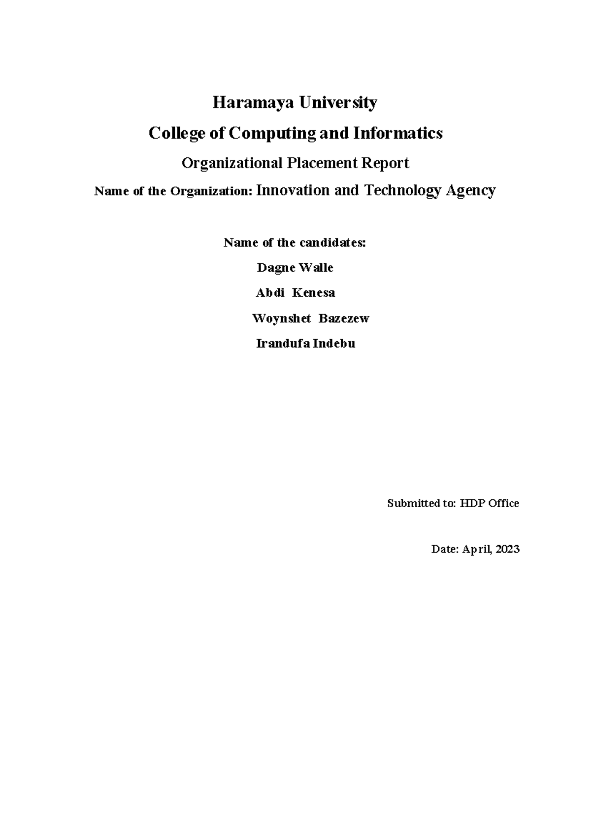 Organizational Placement Report for HDP: Training Insights and ...