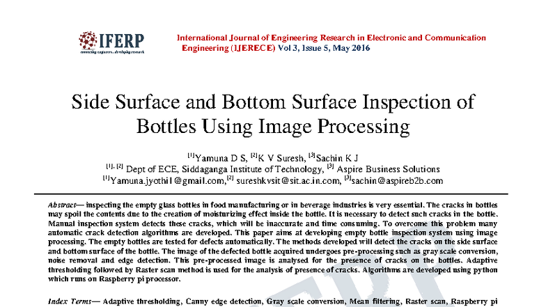 IJERECE 2016: Image Processing for Empty Bottle Defect Detection - Studocu