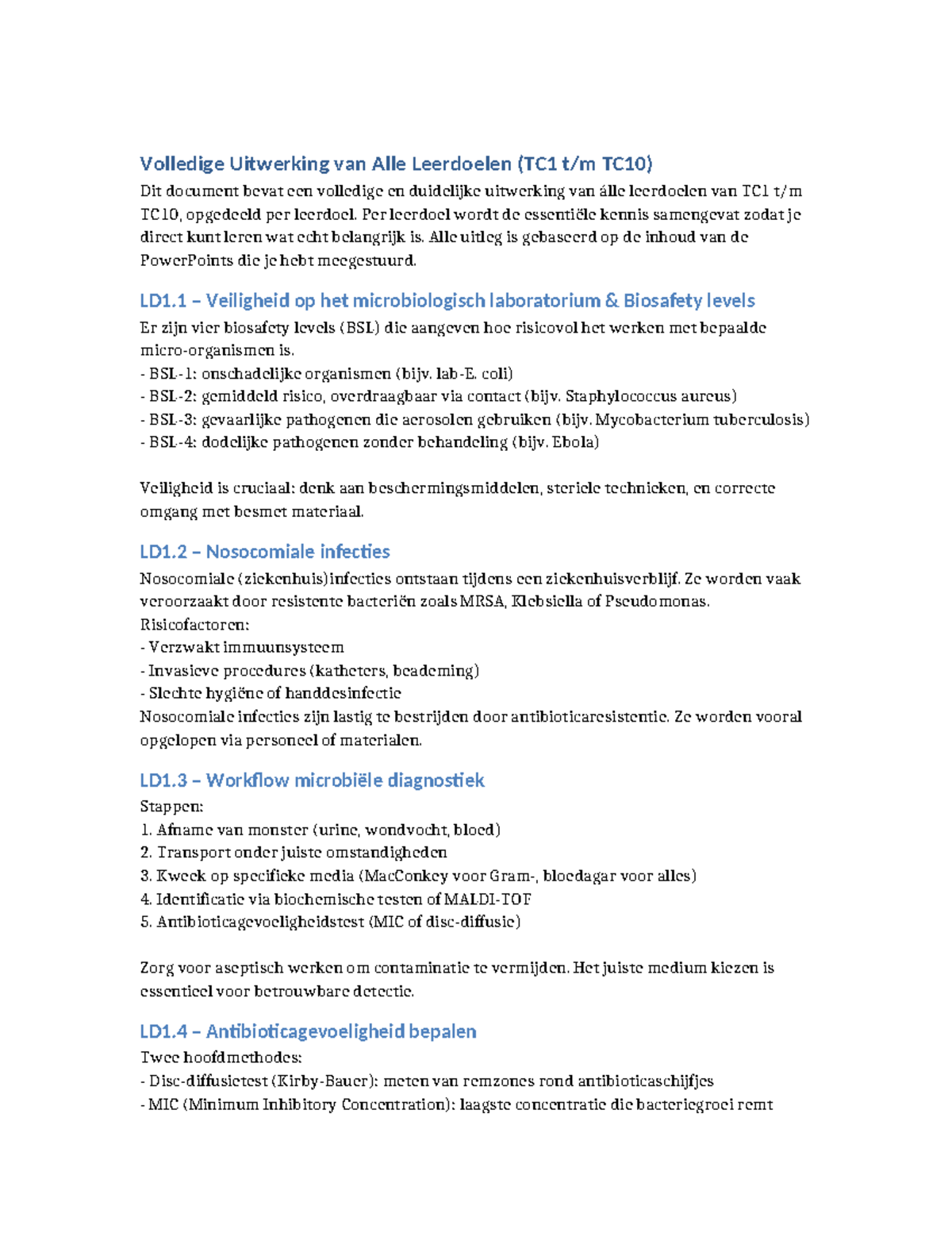 Uitwerking van Leerdoelen TC1 TC10 - Essentiële Kennis Samenvatting ...