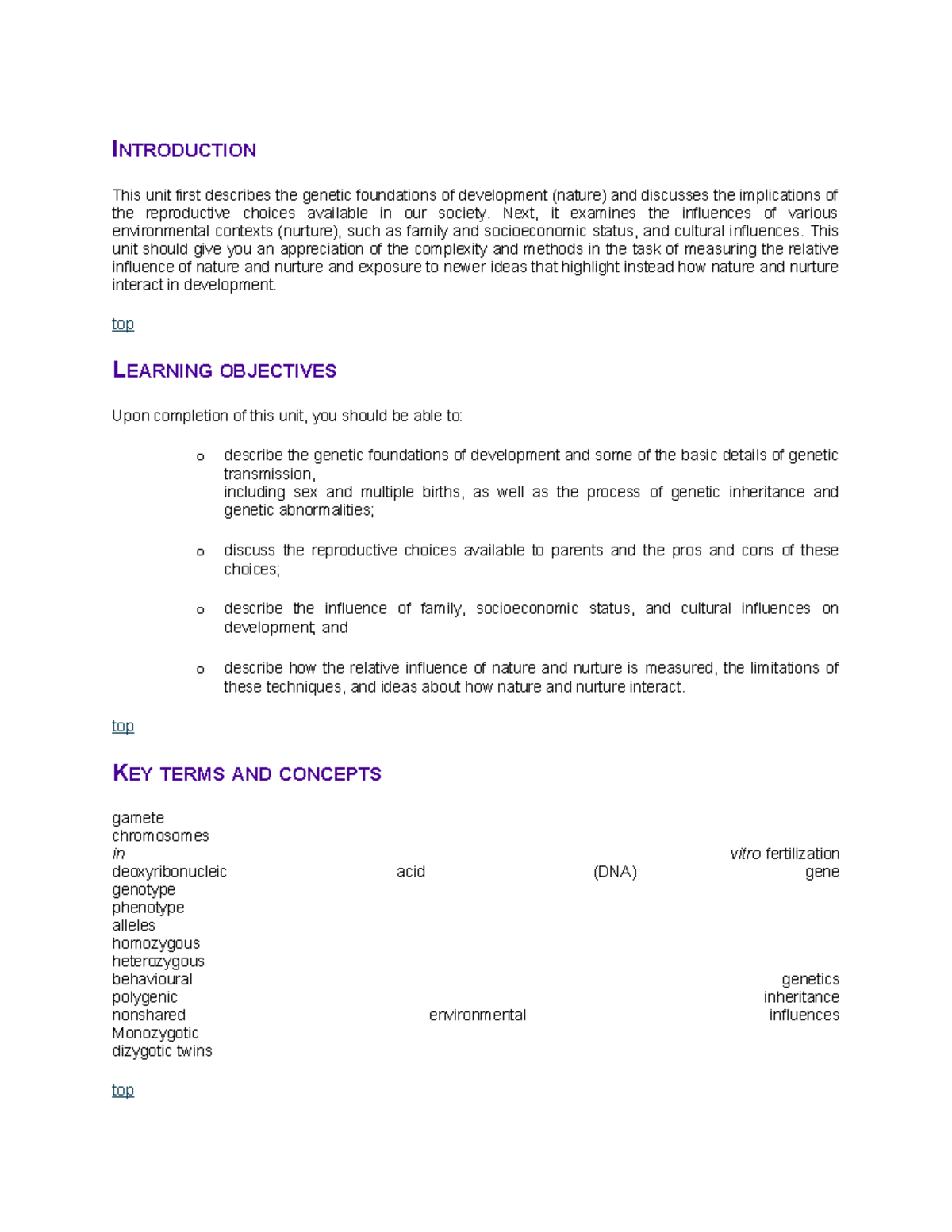 Unit 3 - Genetic Bases of Child Development - INTRODUCTION This unit ...