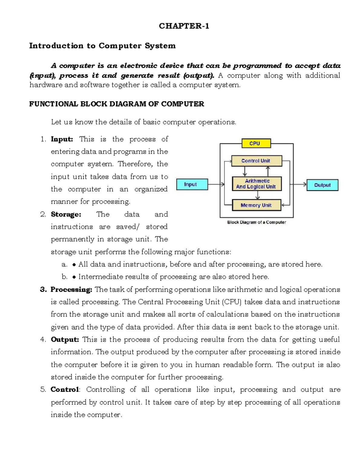 Computer Systems: Introduction & Functions - 1 PU Notes - Studocu
