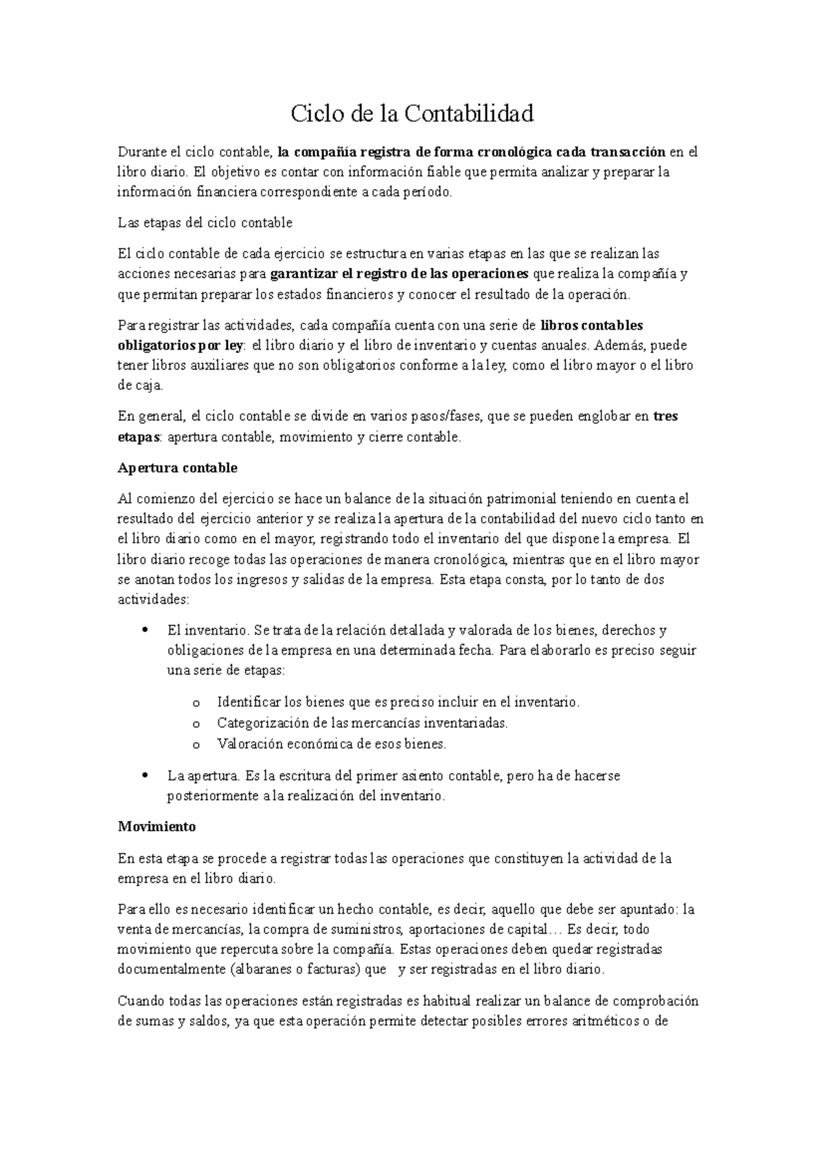 Ciclo Contable: Etapas y Registro de Transacciones Financieras - Studocu