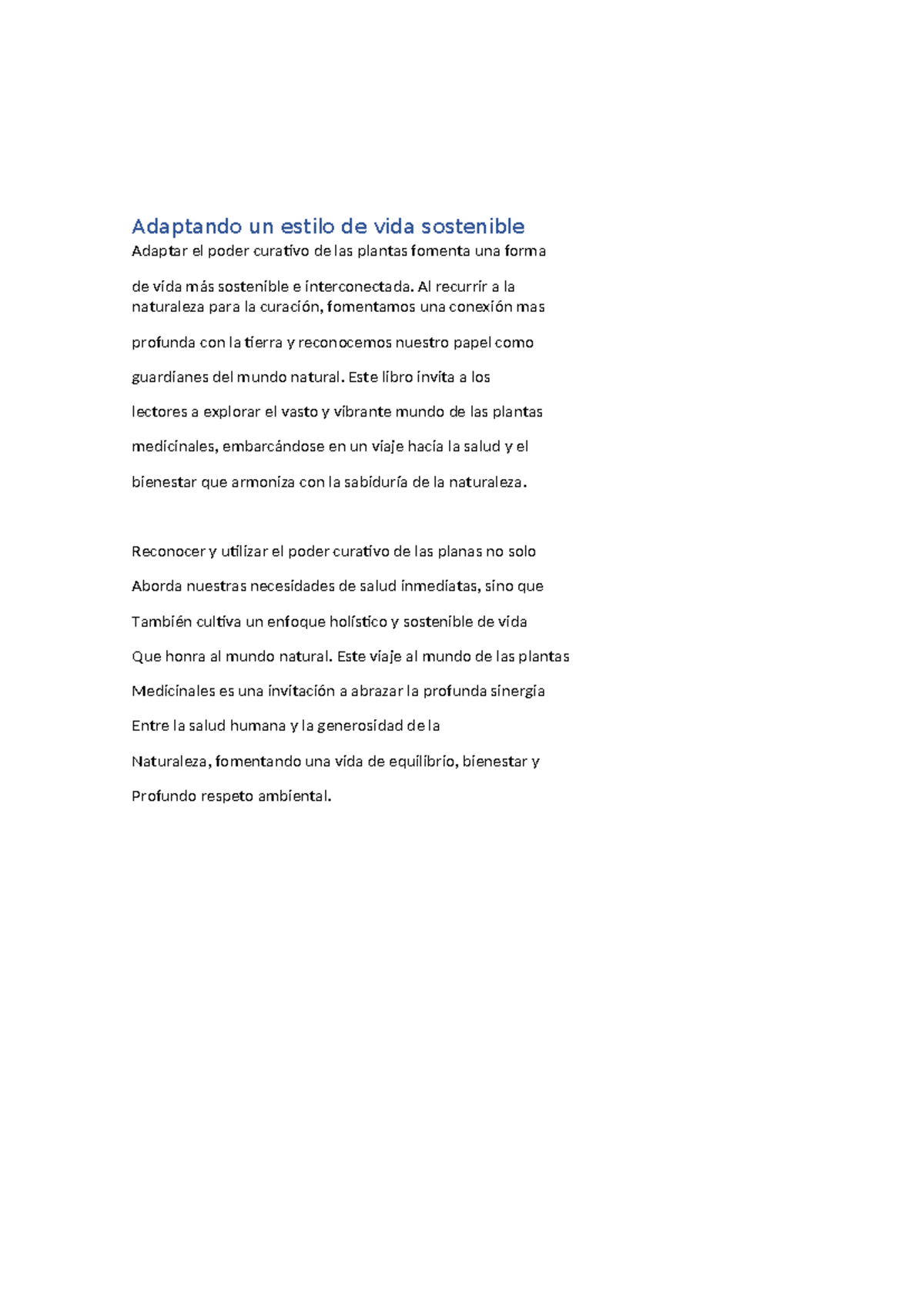 Tp1: Estilo de Vida Sostenible y el Poder Curativo de las Plantas - Studocu