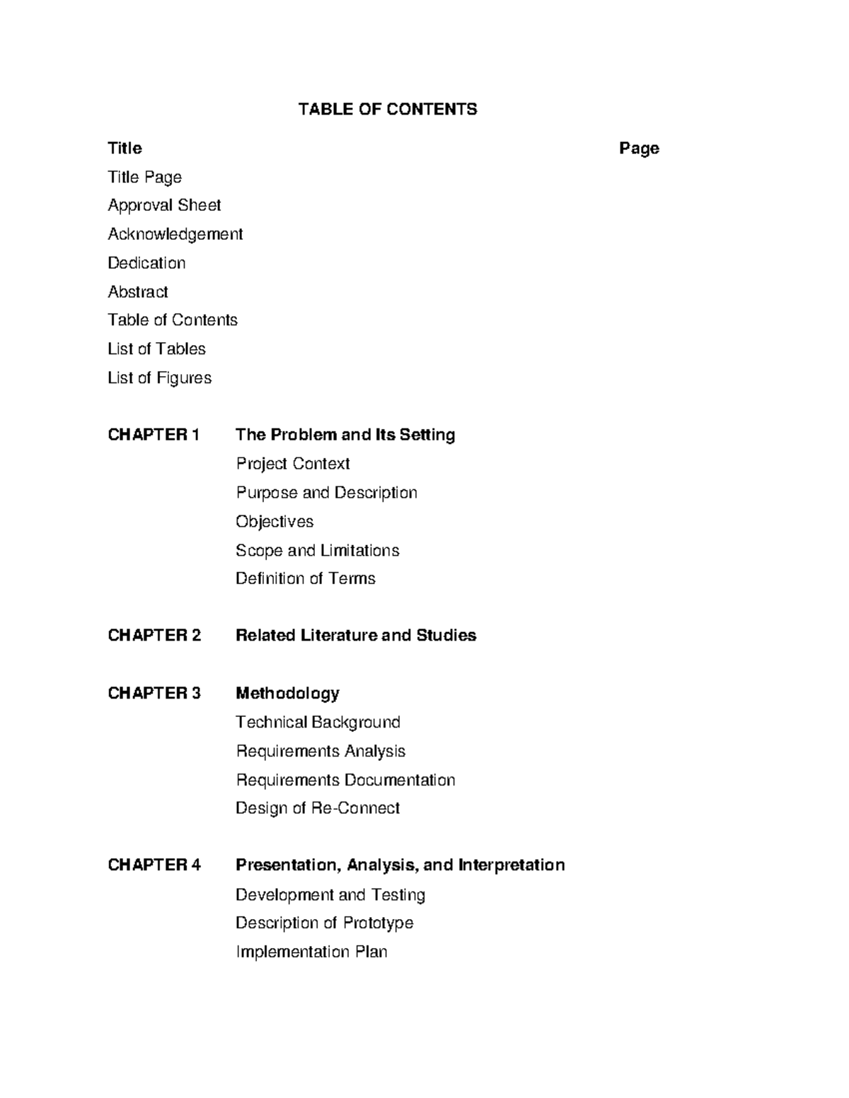 Table OF Contents - This will help you make your capstone project. - TABLE OF CONTENTS Title ...