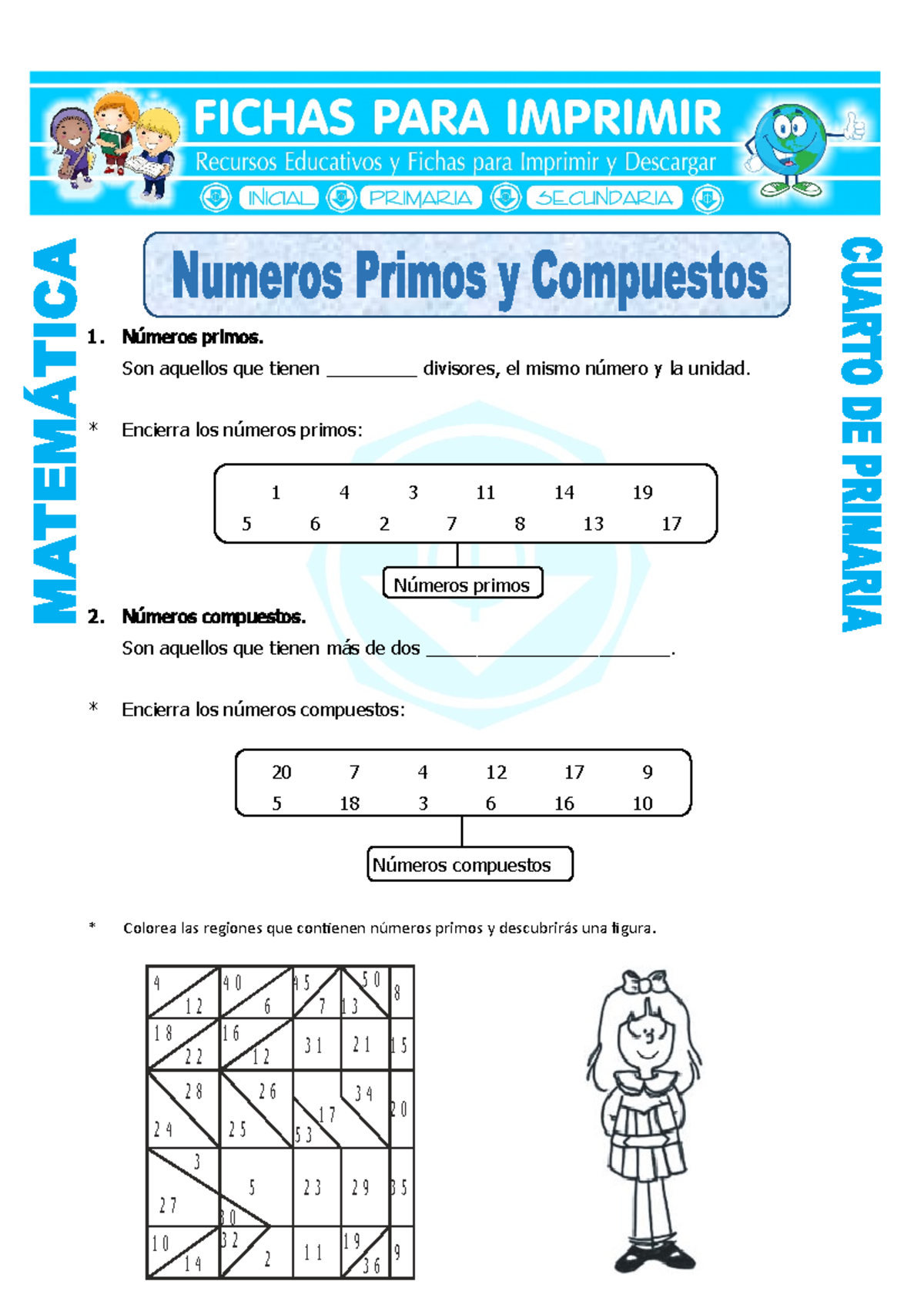 Ficha Numeros Primos y Compuestos para Cuarto de Primaria - ####### 1 ...