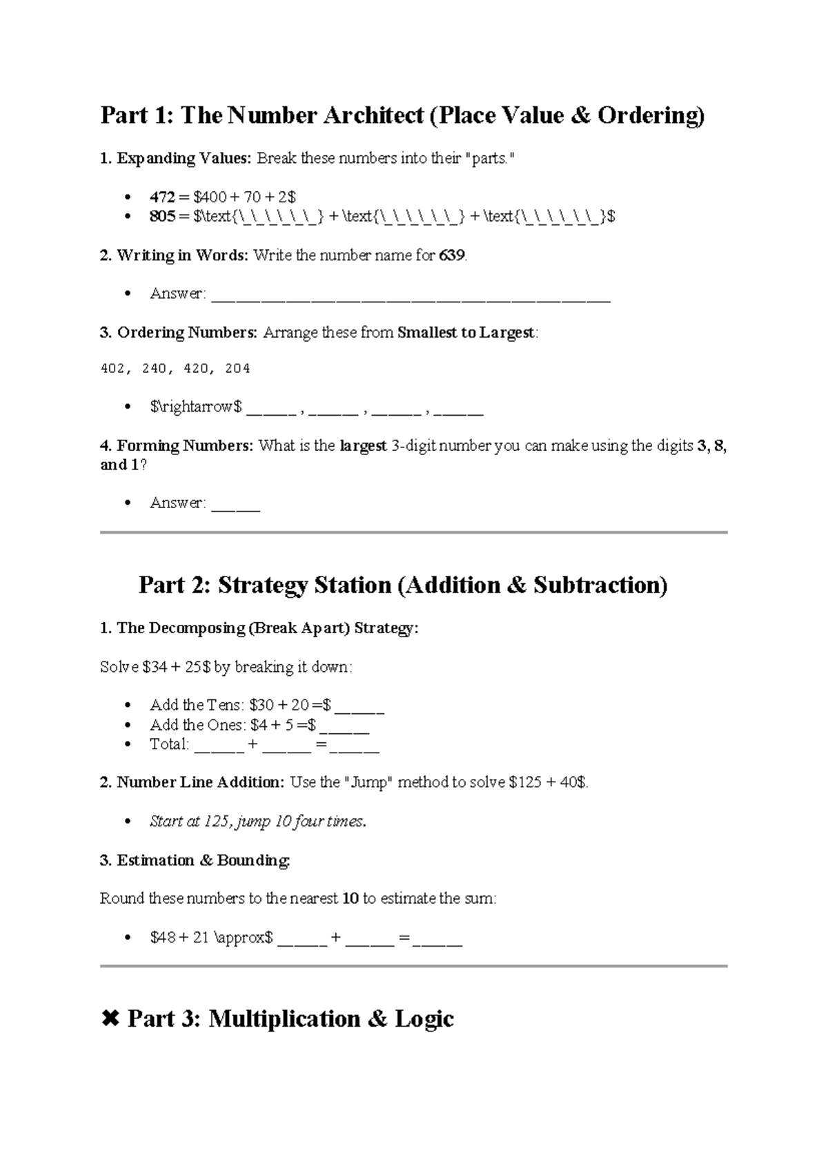 Grade 3 Math Super Challenge: Place Value & Operations Review - Studocu