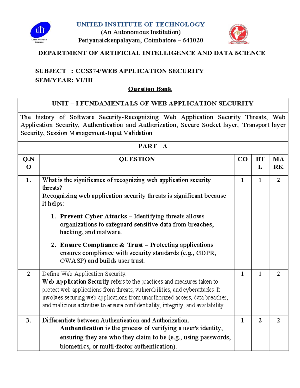 CCS374 - Application Security Question Bank with Answers - Studocu