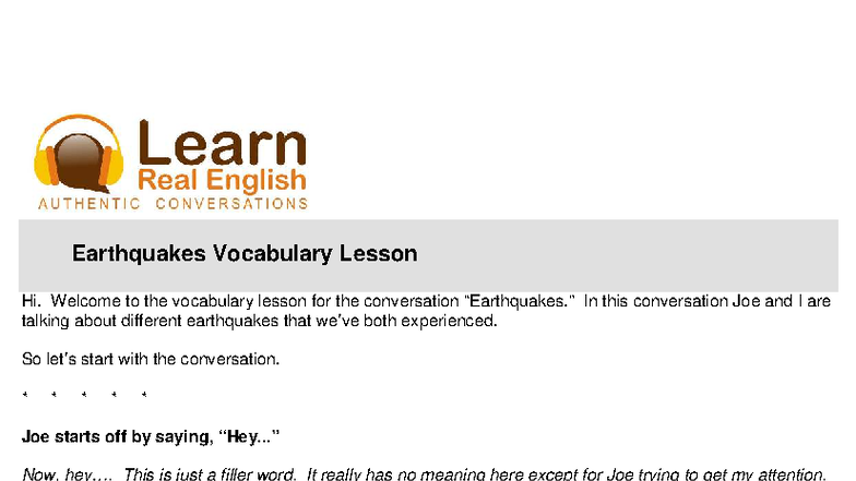 Earthquakes Vocabulary Lesson: Conversational Insights and Terms - Studocu
