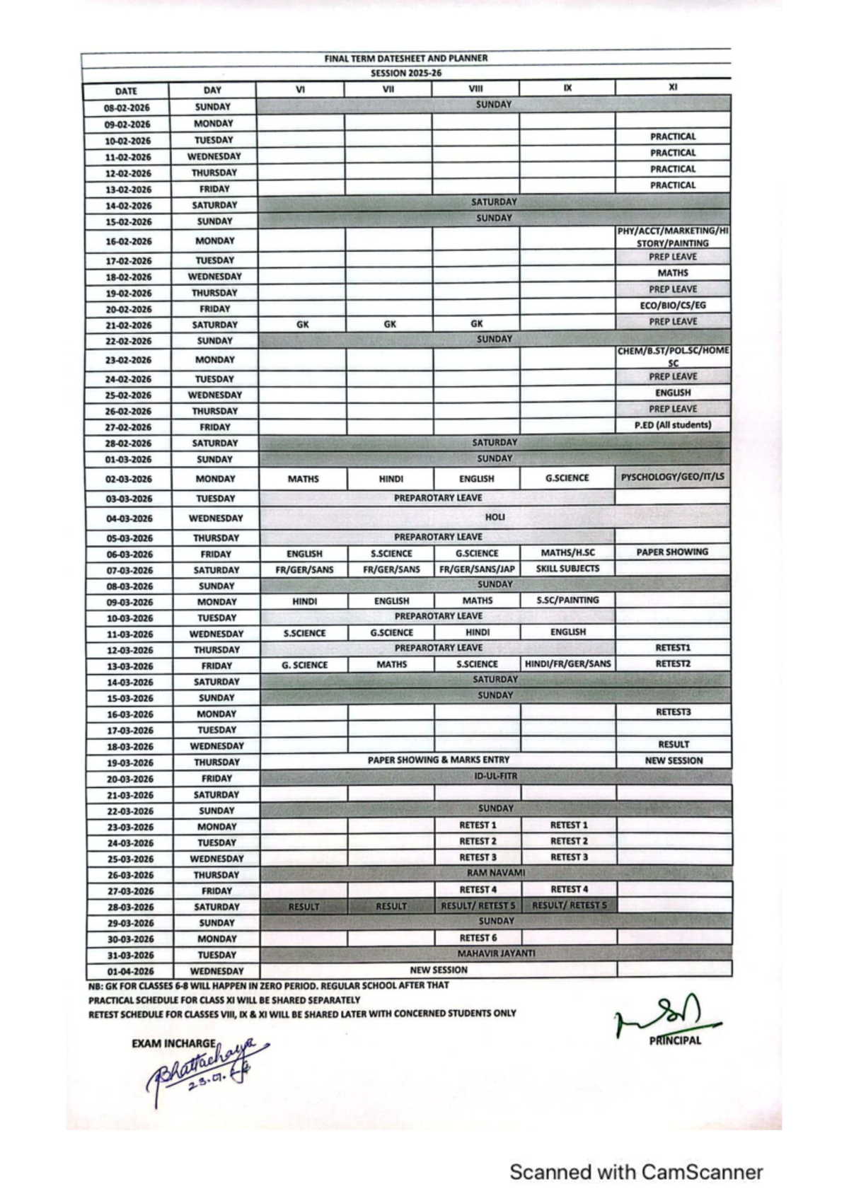 FINAL TERM DATESHEET & PLANNER 2025-26 - Studocu