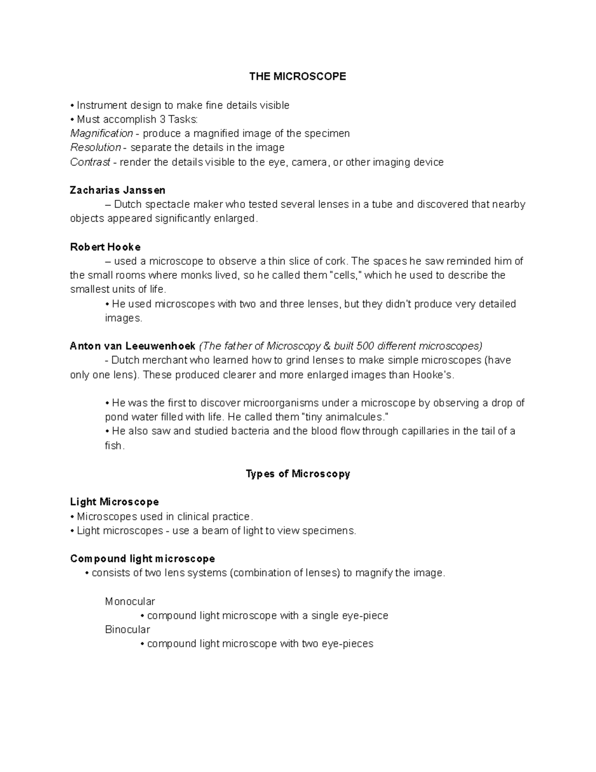 MICR 101: The Microscope - Summary of Key Concepts in Biology Science ...