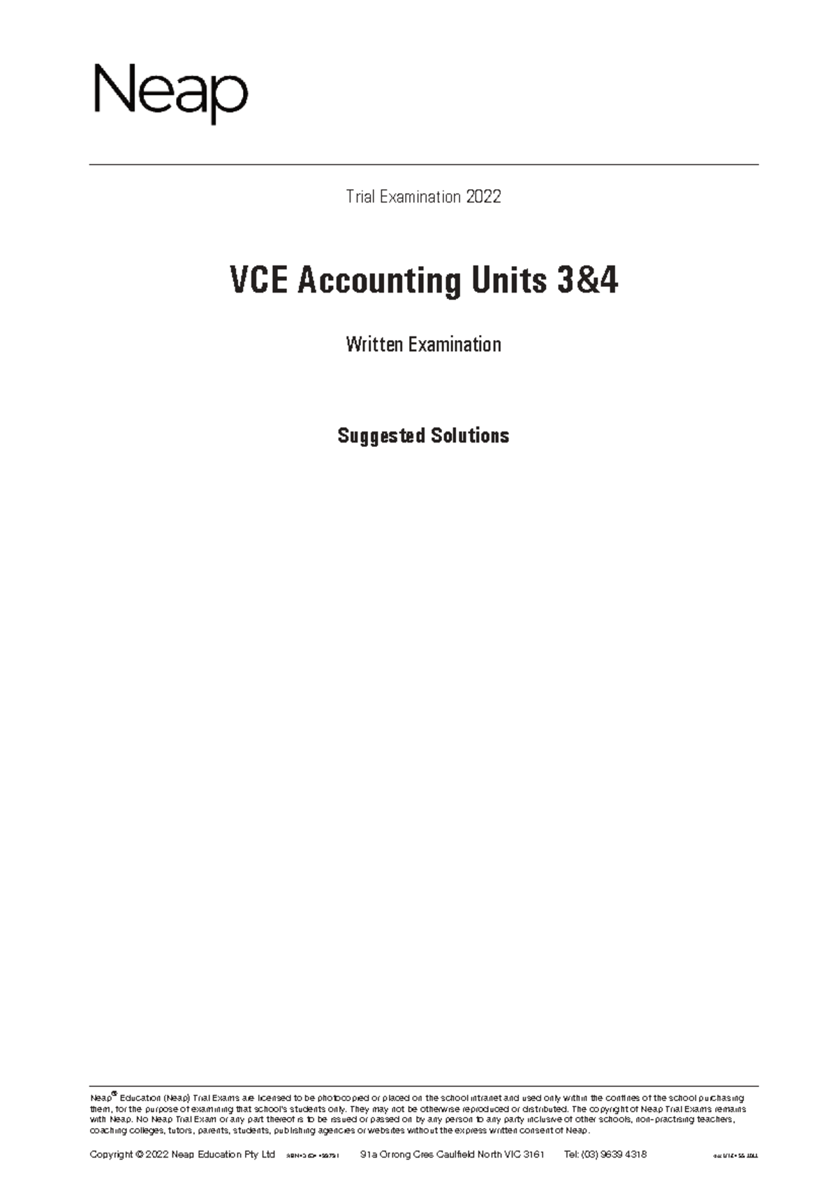 2022 VCE Accounting Units 3 & 4 Trial Exam Suggested Solutions - Studocu