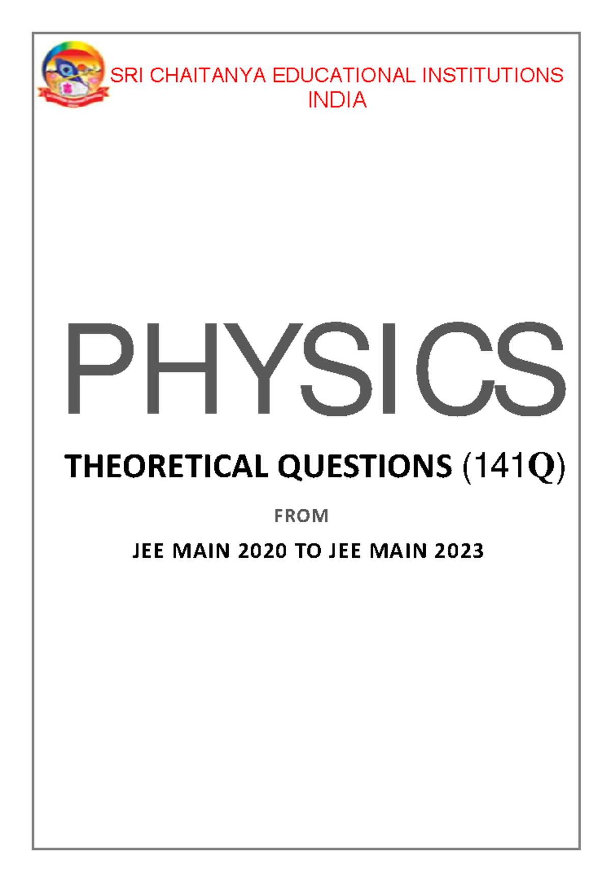 Physics Theoretical Questions (141Q) for JEE Main 2020-2023 - Studocu