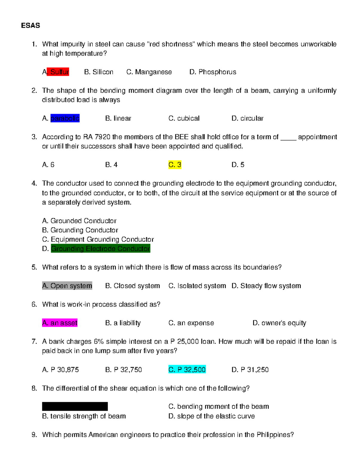 ESAS - Answer Key for EE Quiz - Essential Questions & Concepts - Studocu