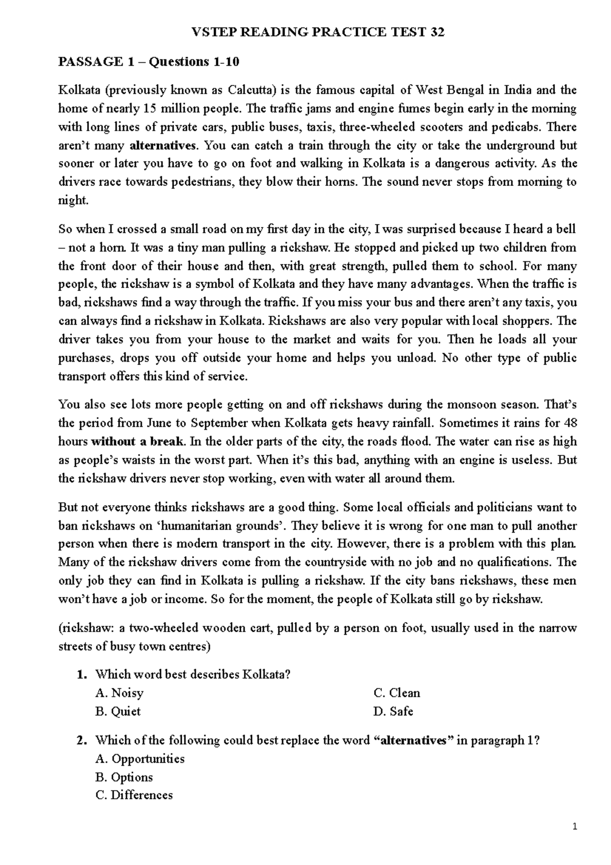 Vstep Reading Practice TEST 32 - VSTEP READING PRACTICE TEST 32 PASSAGE ...