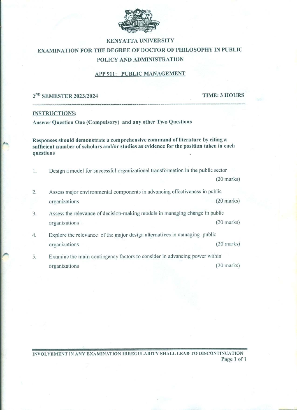 APP 911 & APP 902: PhD Public Policy & Management Exam Revision Notes ...