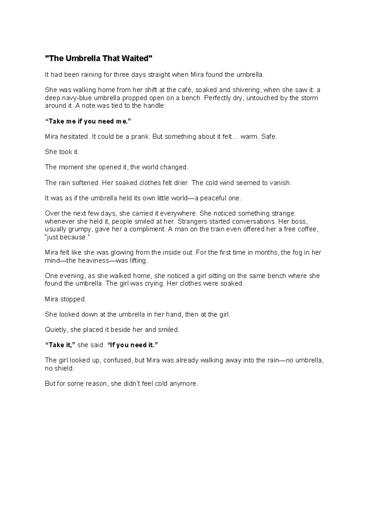 ENG 101: The Umbrella That Waited - A Short Story Analysis - Studocu
